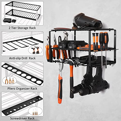 BSRHOME Power Tool Organizer, 3-Tiers Storage Rack for Drill Storage Heavy Duty Tool Organizers and Storage Wall Mount with Screwdriver/Plier/Hammer/Bit Holder