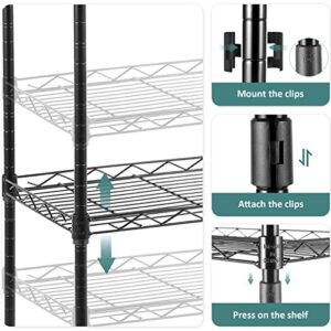 Homdox 6-Tier Storage Shelf Wire Shelving Unit Free Standing Rack Organization with Caster Wheels, Stainless Side Hooks, Black