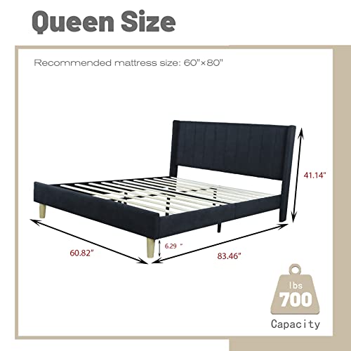 AGARTT Upholstered Platform Bed Frame Queen Size with Headboard and Footboard/Wooden Slats Support/No Box Spring Needed/Easy Assembly,Black Linen