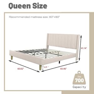 AGARTT Upholstered Platform Bed Frame Queen Size with Headboard and Footboard/Wooden Slats Support/No Box Spring Needed/Easy Assembly,Beige Linen