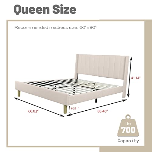 AGARTT Upholstered Platform Bed Frame Queen Size with Headboard and Footboard/Wooden Slats Support/No Box Spring Needed/Easy Assembly,Beige Linen