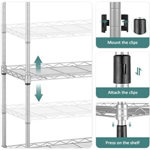 Homdox 6-Tier Storage Shelf Wire Shelving Unit Free Standing Rack Organization with Caster Wheels, Stainless Side Hooks, Silver Gray