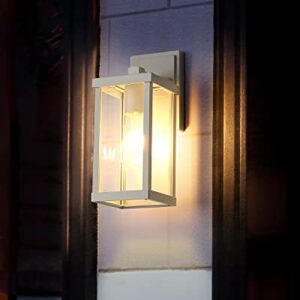 Eidonta Outdoor Wall Sconce, 2 Pack Exterior White Wall Lantern Light Fixtures with Clear Glass Shade, Waterproof Wall Mount Light, E26 Socket Modern Anti-Rust Porch Lighting (Bulb Not Included)