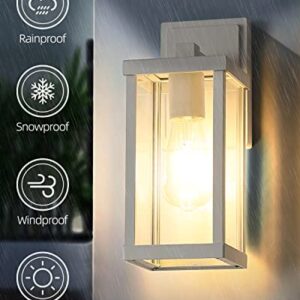 Eidonta Outdoor Wall Sconce, 2 Pack Exterior White Wall Lantern Light Fixtures with Clear Glass Shade, Waterproof Wall Mount Light, E26 Socket Modern Anti-Rust Porch Lighting (Bulb Not Included)