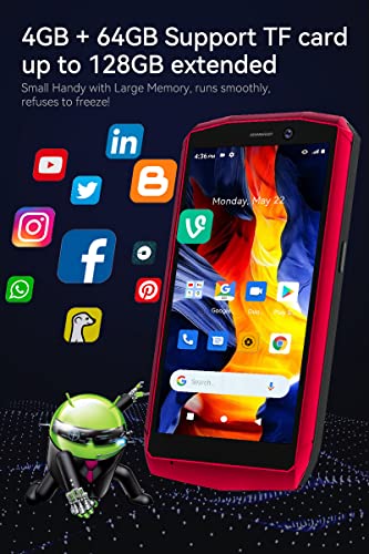 CUBOT Pocket 4.0 inch Mobile Phone, 4G Smartphone SIM Free Phones Unlocked, Android 11 Small Phone,16MP Camera,3000mAh,4GB+64GB/128GB Extension,Face ID/NFC/GPS (Black+Red)