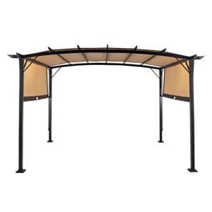 outvita patio pergola, 8x12ft arched gazebo with adjustable waterproof sun shade awning for garden lawn deck (khaki)