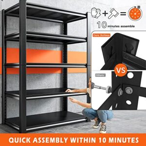 REIBII 72" Garage Shelving Heavy Duty Garage Storage Shelves Load 2000Lbs, Wide Heavy Duty Shelving, Adjustable 5-Tier Metal Shelving for Garage,Large Garage Shelves ＆ Utility Shelf,72" H x40 W x18 D