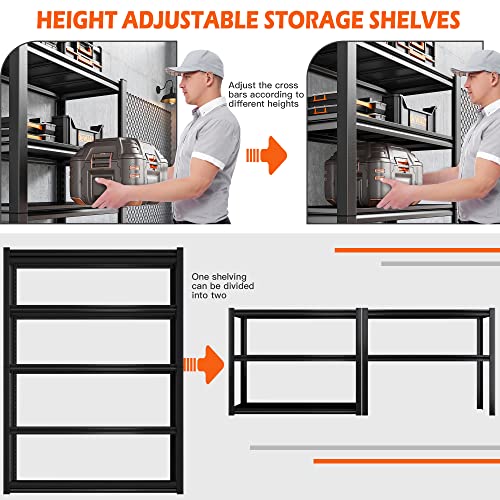 REIBII 72" Garage Shelving Heavy Duty Garage Storage Shelves Load 2000Lbs, Wide Heavy Duty Shelving, Adjustable 5-Tier Metal Shelving for Garage,Large Garage Shelves ＆ Utility Shelf,72" H x40 W x18 D