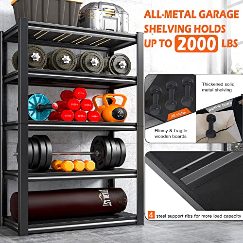 REIBII 72" Garage Shelving Heavy Duty Garage Storage Shelves Load 2000Lbs, Wide Heavy Duty Shelving, Adjustable 5-Tier Metal Shelving for Garage,Large Garage Shelves ＆ Utility Shelf,72" H x40 W x18 D