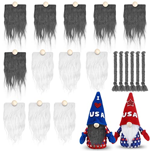 APODESS 18 Pcs Precut Gnome Beard,Independence Day Gnome Faux Fur Costume Beard Handmade Dwarf Beard for Crafts 4th of July Patriotic Halloween Fall Christmas Party Decor