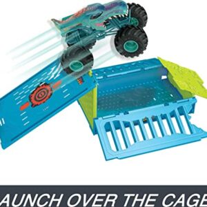 Hot Wheels Monster Trucks 1:24 Scale MEGA-Wrex Crash Cage, Oversized Storage Cage with 1 Large Toy Truck & 4 Crushable Accessories