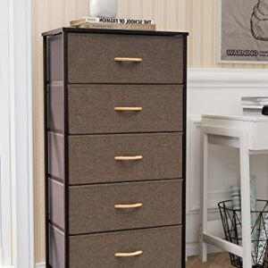 JOINHOM Dresser Storage Tower with 5 Drawers, Fabric Tall Dresser Drawer for Bedroom, Office, Entryway, Living Room and Closet - Sturdy Steel Frame, Easy Pull Bins & Wooden Top