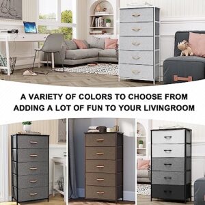 JOINHOM Dresser Storage Tower with 5 Drawers, Fabric Tall Dresser Drawer for Bedroom, Office, Entryway, Living Room and Closet - Sturdy Steel Frame, Easy Pull Bins & Wooden Top