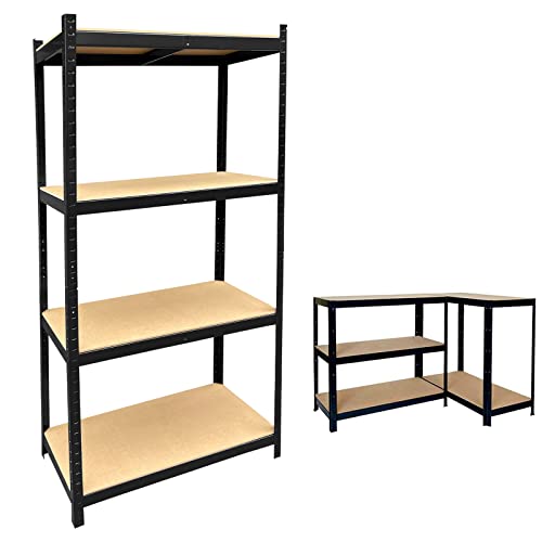 DICN Black Storage Shelving Single Post Press Board Shelf 63 x 31 x 16 Inch, Adjustable 4 Tier Layer Wire Shelving Unit for Home Office Dormitory Garage