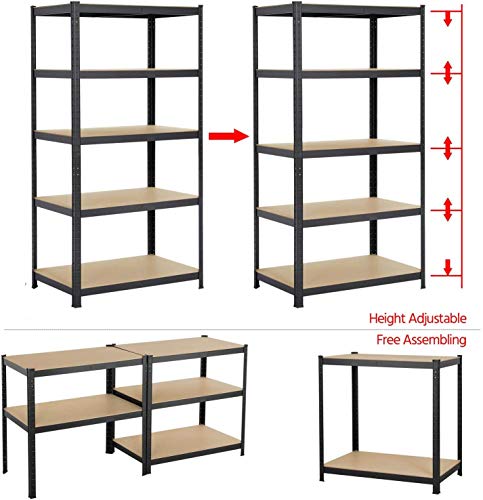 DICN Black Storage Shelving Single Post Press Board Shelf 63 x 31 x 16 Inch, Adjustable 4 Tier Layer Wire Shelving Unit for Home Office Dormitory Garage