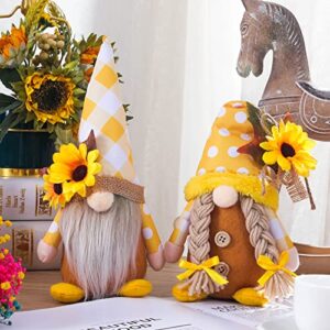 GUDVES Sunflower Dwarf Plush Decorative Toys 2 Pieces - Handmade Dolls - Swedish Dwarf Dolls Table Shelf Layer Tray Decorations with Flowers Easter Home Decorations, Gifts for mom (Sunflower)