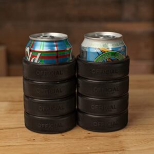 Beer Can Cooler made from 4 Real Ice Hockey Pucks, 12oz Beer Cooler for Hockey Gifts, Black Can Coolers for Hockey Dad Gifts, Insulated Beer Can Holder (1)