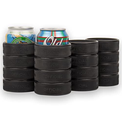 Beer Can Cooler made from 4 Real Ice Hockey Pucks, 12oz Beer Cooler for Hockey Gifts, Black Can Coolers for Hockey Dad Gifts, Insulated Beer Can Holder (1)