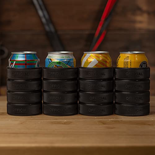 Beer Can Cooler made from 4 Real Ice Hockey Pucks, 12oz Beer Cooler for Hockey Gifts, Black Can Coolers for Hockey Dad Gifts, Insulated Beer Can Holder (1)