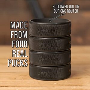 Beer Can Cooler made from 4 Real Ice Hockey Pucks, 12oz Beer Cooler for Hockey Gifts, Black Can Coolers for Hockey Dad Gifts, Insulated Beer Can Holder (1)