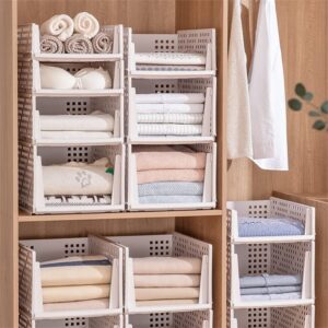 HANAMYA Folding and Stackable Storage Shelf | Foldable Drawer Organizer | Closet Wardrobe Organizer, Set of 4, White