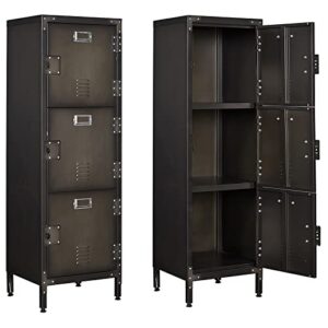 yizosh metal locker with 3 lockable doors, industrial steel storage lockers for employees - 47.3" locker storage cabinets for school, gym, home, office, garage