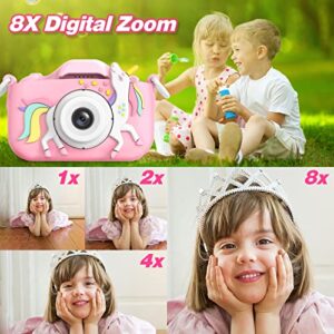 Goopow Kids Camera Toys for 3-8 Year Old Girls,Children Digital Video Camcorder Camera with Unicorn Soft Silicone Cover, Best Christmas Birthday Festival Gift for Kids - 32G SD Card Included