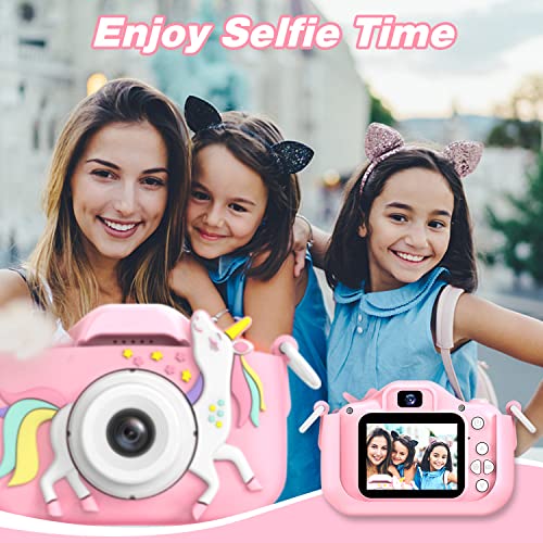 Goopow Kids Camera Toys for 3-8 Year Old Girls,Children Digital Video Camcorder Camera with Unicorn Soft Silicone Cover, Best Christmas Birthday Festival Gift for Kids - 32G SD Card Included