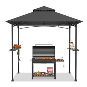 tangkula 8x5 ft grill gazebo, double tiered outdoor bbq gazebo with 2 side shelves, 5 hooks, bottle opener, barbecue grill gazebo shelter for patio, garden, beach, backyard (gray)