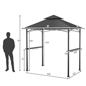 Tangkula 8x5 Ft Grill Gazebo, Double Tiered Outdoor BBQ Gazebo with 2 Side Shelves, 5 Hooks, Bottle Opener, Barbecue Grill Gazebo Shelter for Patio, Garden, Beach, Backyard (Gray)