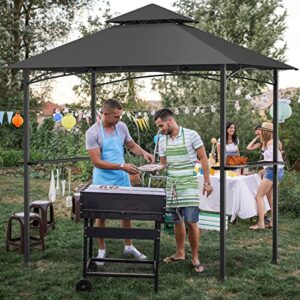 Tangkula 8x5 Ft Grill Gazebo, Double Tiered Outdoor BBQ Gazebo with 2 Side Shelves, 5 Hooks, Bottle Opener, Barbecue Grill Gazebo Shelter for Patio, Garden, Beach, Backyard (Gray)