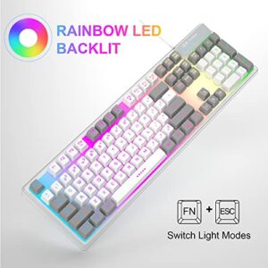 MageGee Gaming Keyboard and Mouse Combo, K1 LED Rainbow Backlit Keyboard with 104 Key Computer PC Gaming Keyboard for PC/Laptop(Gray & White)