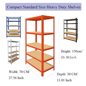 Heavy Duty Shelving Unit, Metal Storage Shelves Pantry Shelves, 5 tier Shelving Unit Adjustable Freestanding Kitchen Wall Shelving Units for Storage Cupboard Under Stairs, Screw Free Installation