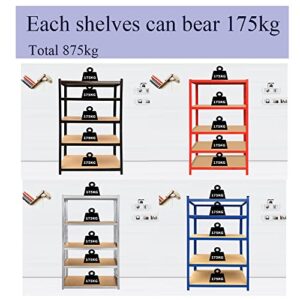 Heavy Duty Shelving Unit, Metal Storage Shelves Pantry Shelves, 5 tier Shelving Unit Adjustable Freestanding Kitchen Wall Shelving Units for Storage Cupboard Under Stairs, Screw Free Installation