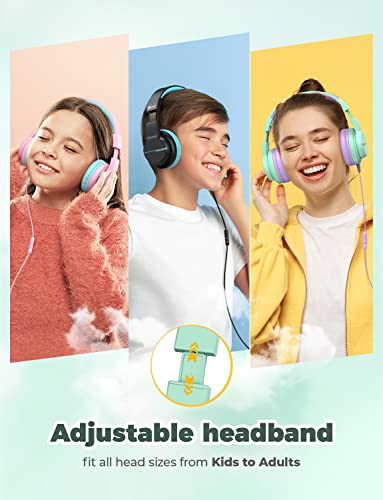 iClever HS19 Kids Headphones with Microphone for School, Volume Limiter 85/94dB, Over-Ear Girls Boys Headphones for Kids with Shareport, Foldable Wired Headphones for iPad/Fire Tablet/Travel, Green