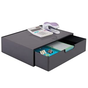 stori stax plastic stackable organizer drawer in solid charcoal grey | 12.5-inches wide | organize office desk accessories and sort letter-size paper | made in usa