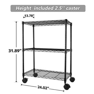 Simple Deluxe Heavy Duty 3-Shelf Shelving with Wheels, Adjustable Storage Units, Steel Organizer Wire Rack, Black