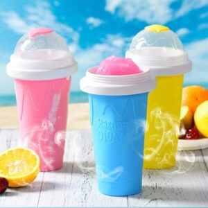 memrable slushy maker cup, portable slushie tik tok quick frozen smoothies on the go, homemade ice cream squeeze magic double layer milkshake and smoothie (yellow), 9.57 x 4.49 4.41