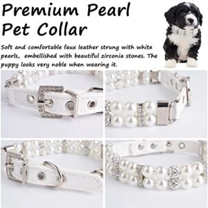 Cdycam 120cm 4ft Custom Pearls Beaded Pet Dog Cat Training Walking Leash with Elegant White Peal Dog Collar