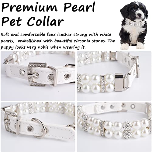 Cdycam 120cm 4ft Custom Pearls Beaded Pet Dog Cat Training Walking Leash with Elegant White Peal Dog Collar