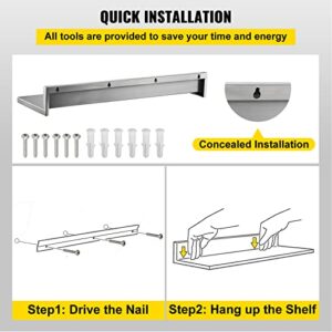 VEVOR Stainless Steel Wall Shelf, 8.6'' x 16'', Max. 44 lbs Load Capacity Heavy-Duty Commercial Wall-Mounted Shelving w/Backsplash for Restaurant, Home, Kitchen, Hotel, Bar, Laundry Room (2 Packs)