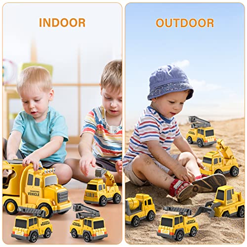 TEMI Construction Truck Toys Cars for Toddlers 3-5 - 7-in-1 Friction Power Vehicle Toy for 3 4 5 6 Year Old Boys, Carrier Transport Trucks for Kids 3-5 Years, Car Toys Set for Age 3-9 Boys & Girls