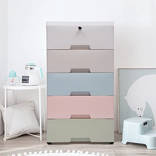 Plastic Drawers Dresser Storage Cabinet with wheels, 5 Drawer Stackable Vertical Clothes Storage Tower, Organizer Unit Dresser Organizer for Hallway Entryway for Bedroom, Hallway, Entrance, Closet