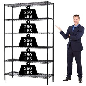 dkelincs 6-tier wire shelving metal utility steel storage shelves for garage kitchen living room 42" l x 16" w x 72" h shelf unit organizer rack, black