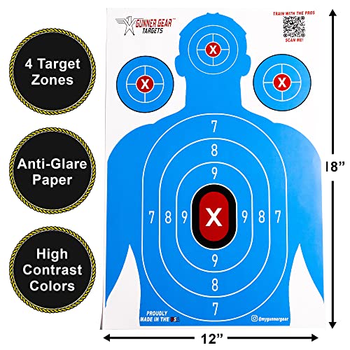 Gunner Gear 25 Pack 12 x 18 Inch Shooting Targets Paper Gun Range Targets for Shooting Handgun Easy to See Silhouette Gun Targets for Shooting Range BB Gun Targets Airsoft Target Indoor Or Outdoor