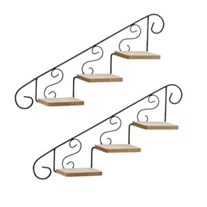 wnvivi 2 pcs stair shaped flower pot stand,retro staircase wall hanging flower shelf,creative open stair wall mounted shelf,mini metal ladder wall decor-a