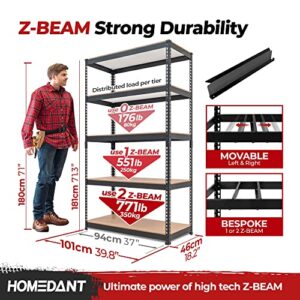 HOMEDANT Z-beam 5-Tier Laminated Heavy Duty Metal Shelving Unit Adjustable Garage Storage Utility Rack Shelves Organization Multipurpose Shelf Warehouse Industrial Shed 39.8"W x 18.2"D x 71.3"H 1Pack