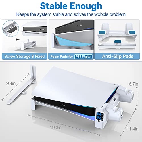 PS5 Horizontal Stand with 3-Level Cooling Fans for Playstation 5 Console, PS5 Accessories Controller Charging Station Fit for PS5 Edge Controller, PS5 Cooling Station with Headset Holder