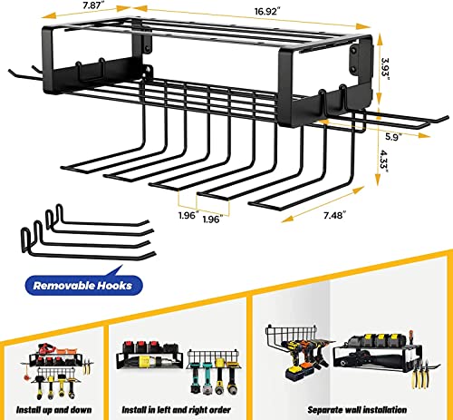 Garage Power Tool Storage Rack, Heavy Duty Detachable Design, Tool Storage Rack Wall Mount, Compact Three Tier Design for Garage Utility Room Repair Shop Carpenter Workshop, Power Tool Organizer