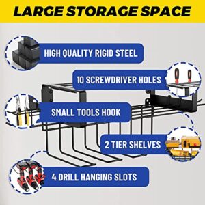 Garage Power Tool Storage Rack, Heavy Duty Detachable Design, Tool Storage Rack Wall Mount, Compact Three Tier Design for Garage Utility Room Repair Shop Carpenter Workshop, Power Tool Organizer